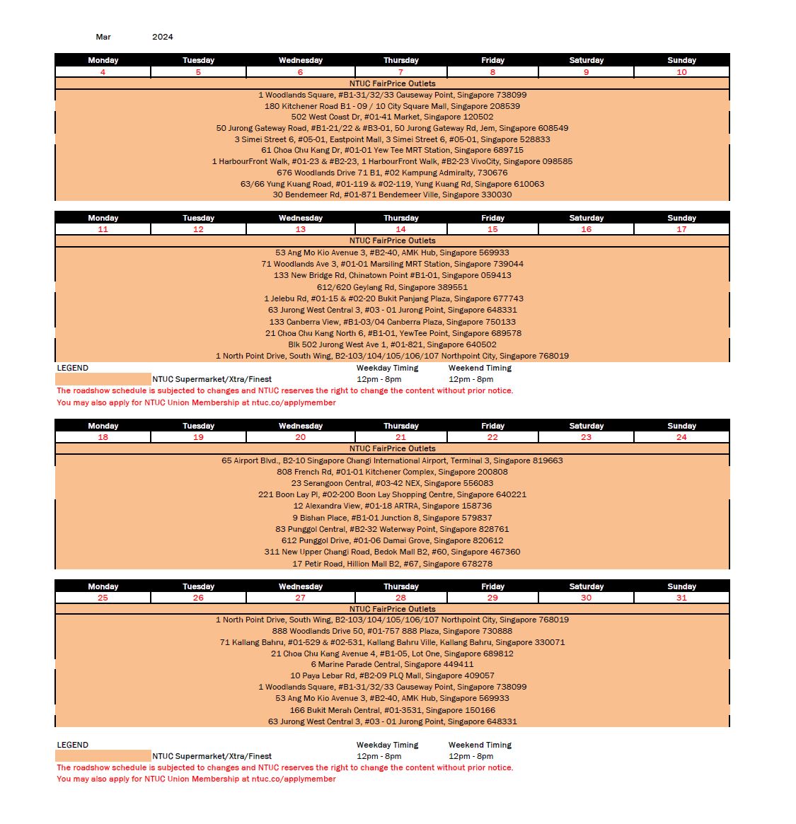 Roadshows Schedule 2024