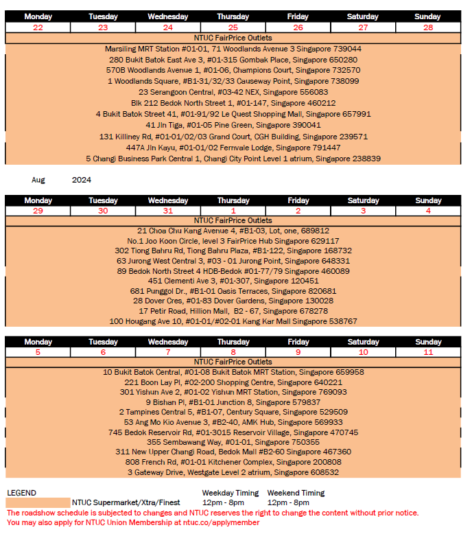 Roadshows Schedule 2024