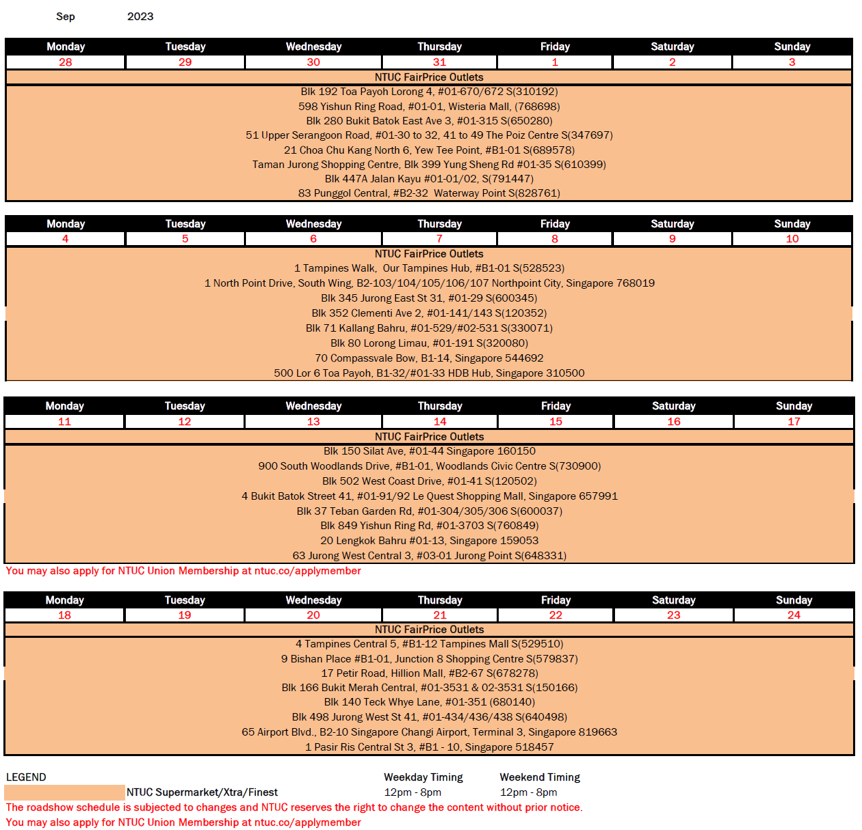 Roadshows Schedule 2023