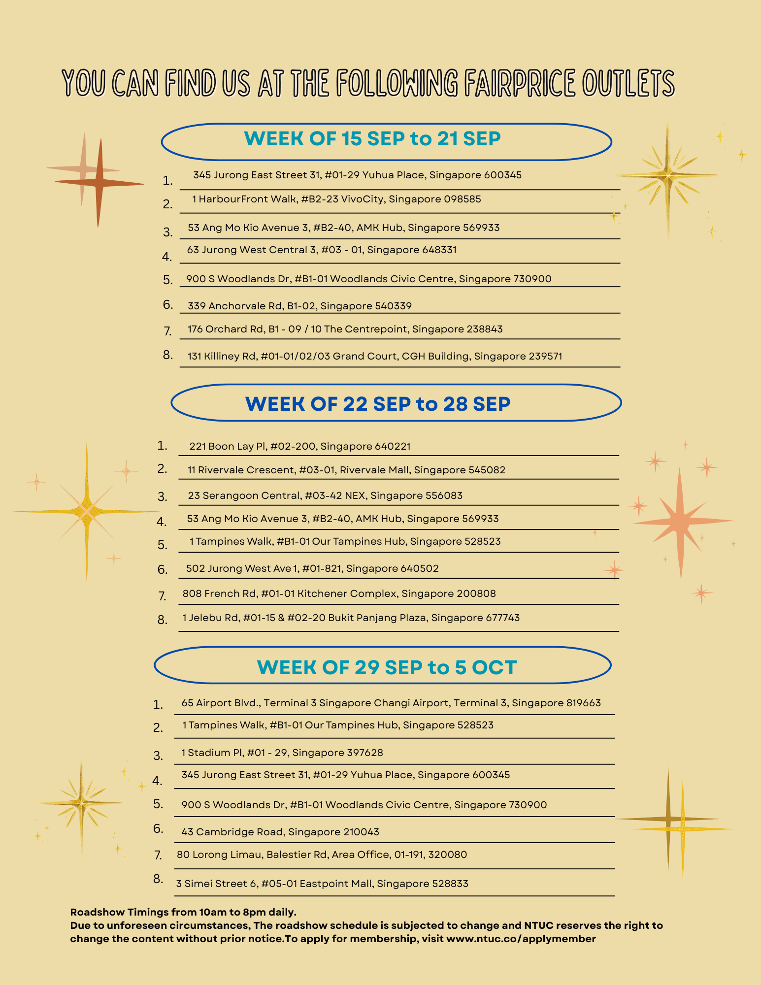 Roadshow Schedule/Location