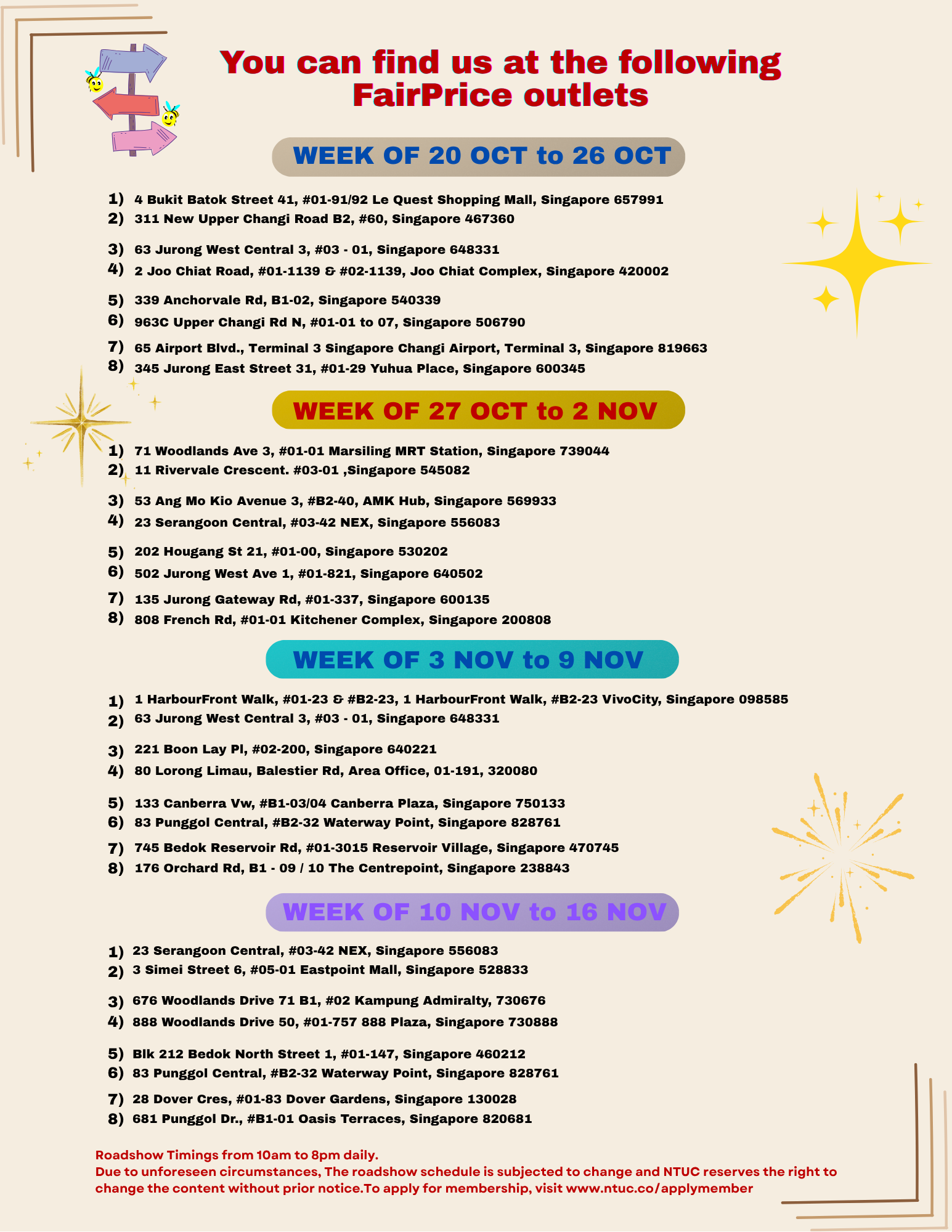 Roadshow Schedule/Location